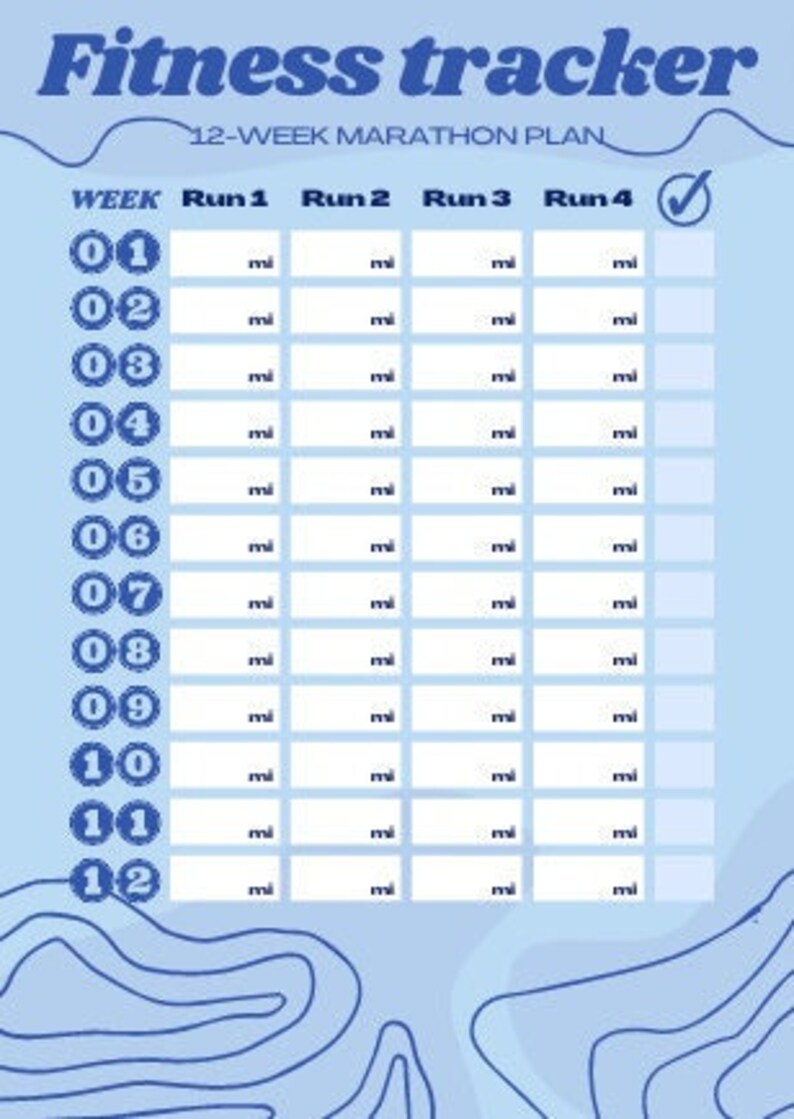 Fitness Tracker - 12-week Marathon Plan (miles) - Etsy