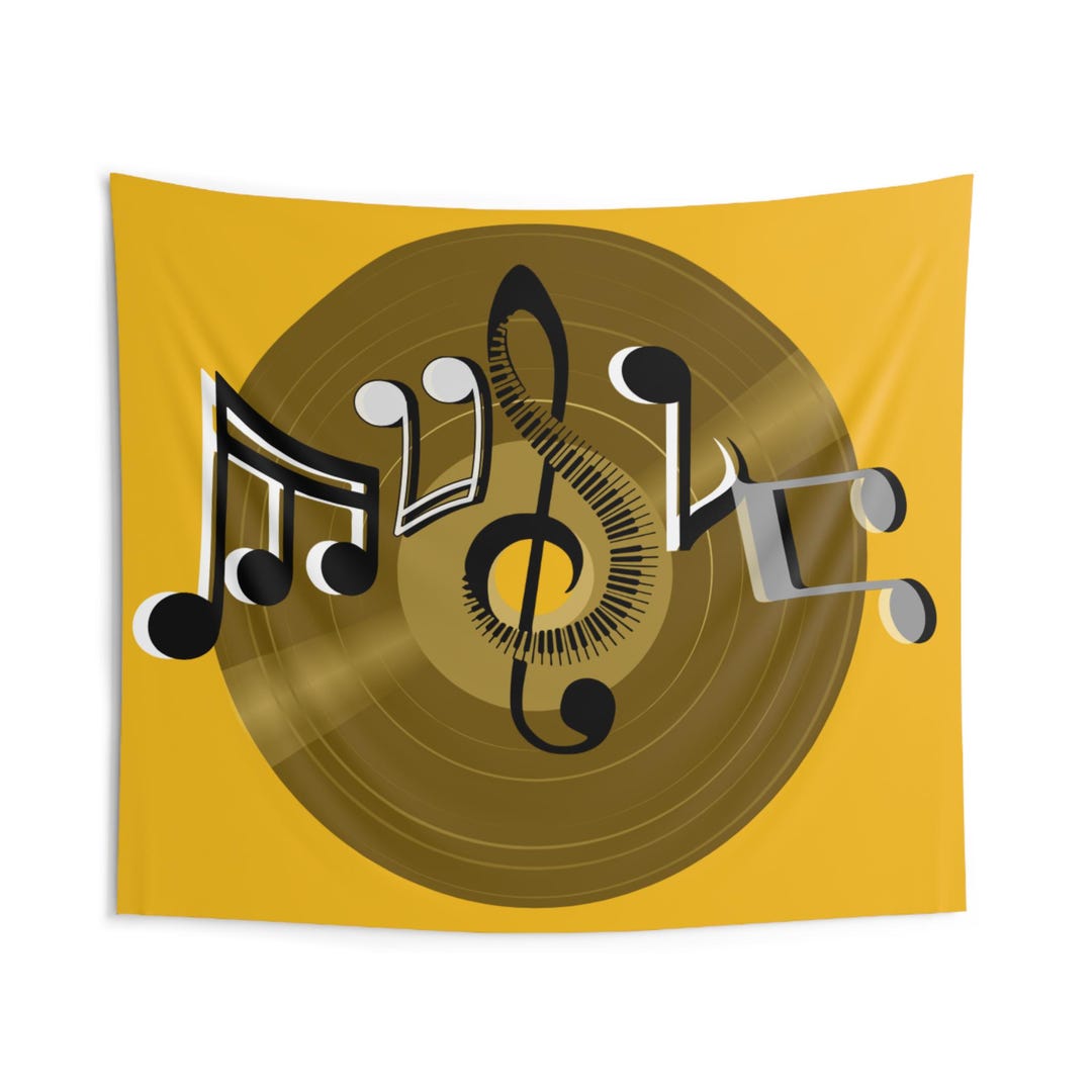 Music Notes Vinyl Record Indoor Wall Tapestries, Retro Music Wall Art ...