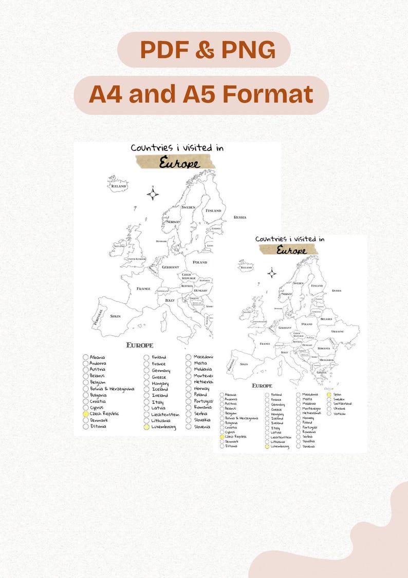 Europe Travel Checklist: Printable European Bucket List (digital ...