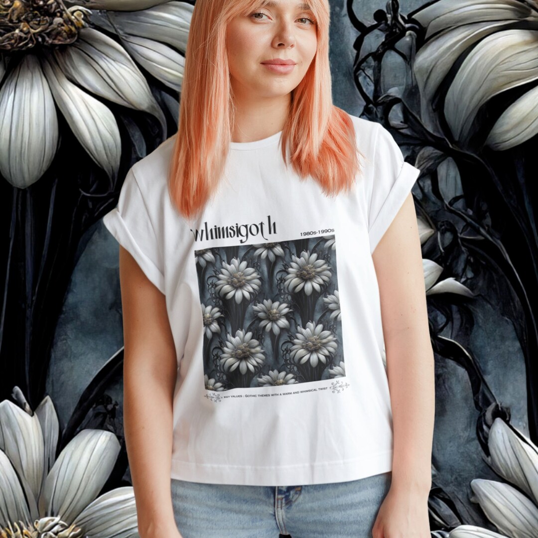 Whimsigoth 1980s-1990s T-shirt - Gothic Flowers Pattern With a Warm and ...