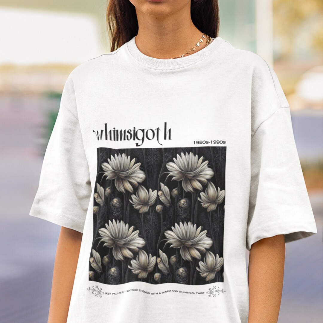 Whimsigoth 1980s-1990s T-shirt - Gothic Flowers Pattern With a Warm and ...