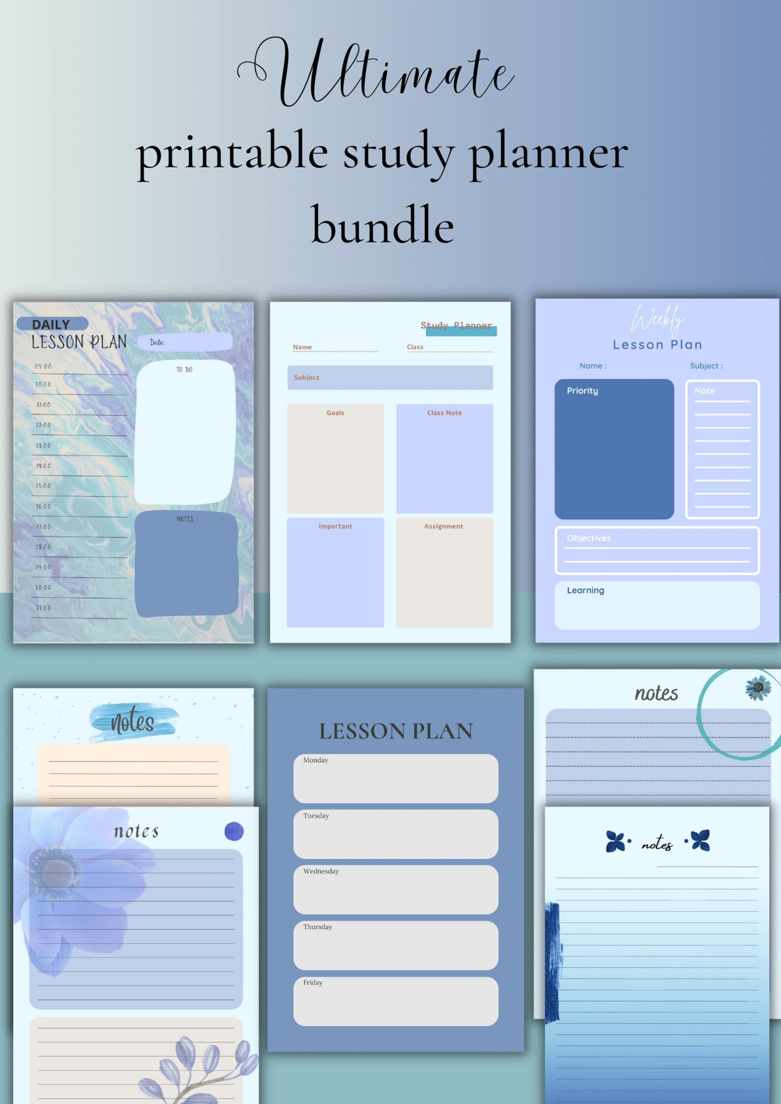 Stylish Study Planner Bundle. Digital Student Planner, College Planner, Study Planner for ...