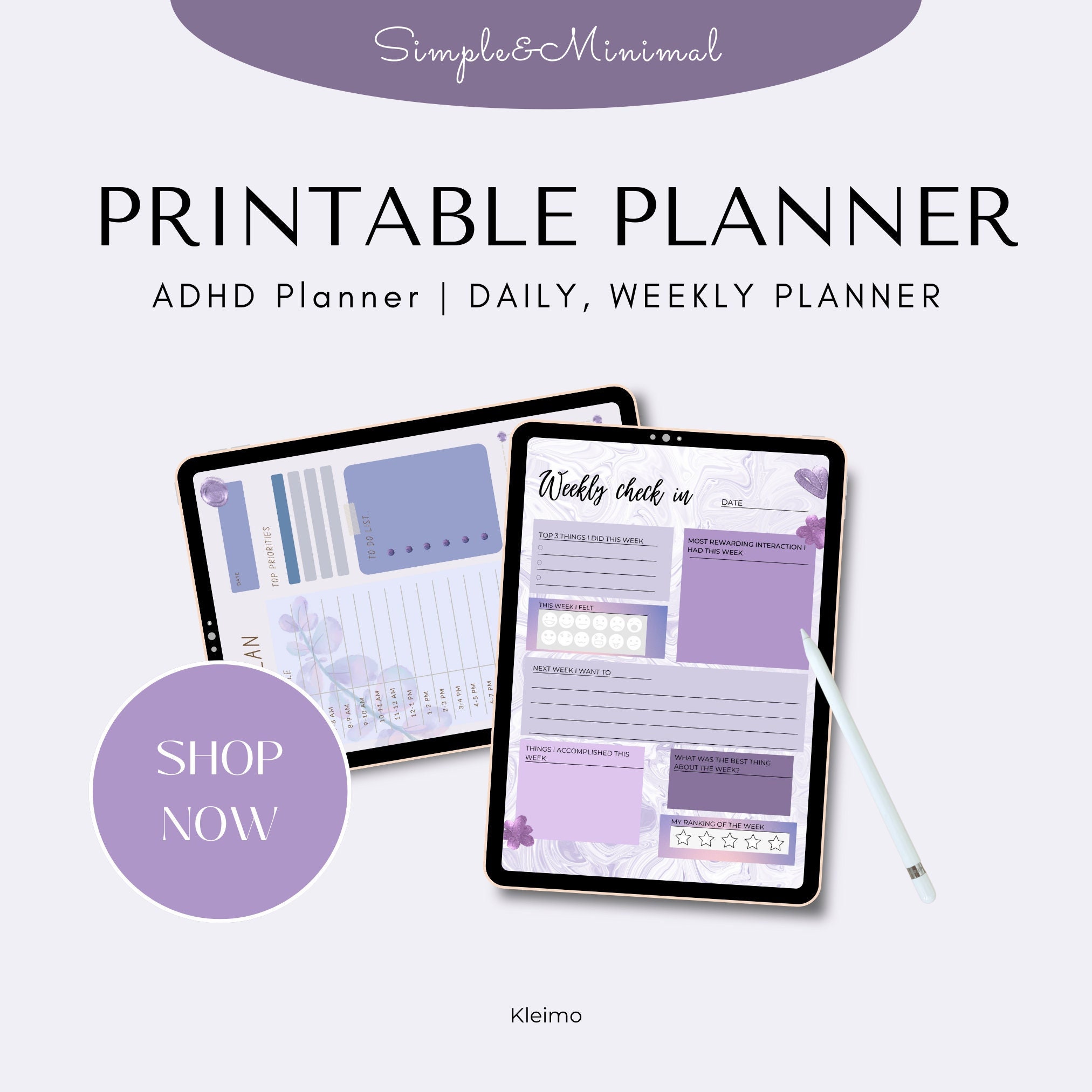Purple ADHD Printable Planner. Daily and Weekly Schedule Plus Weekly ...