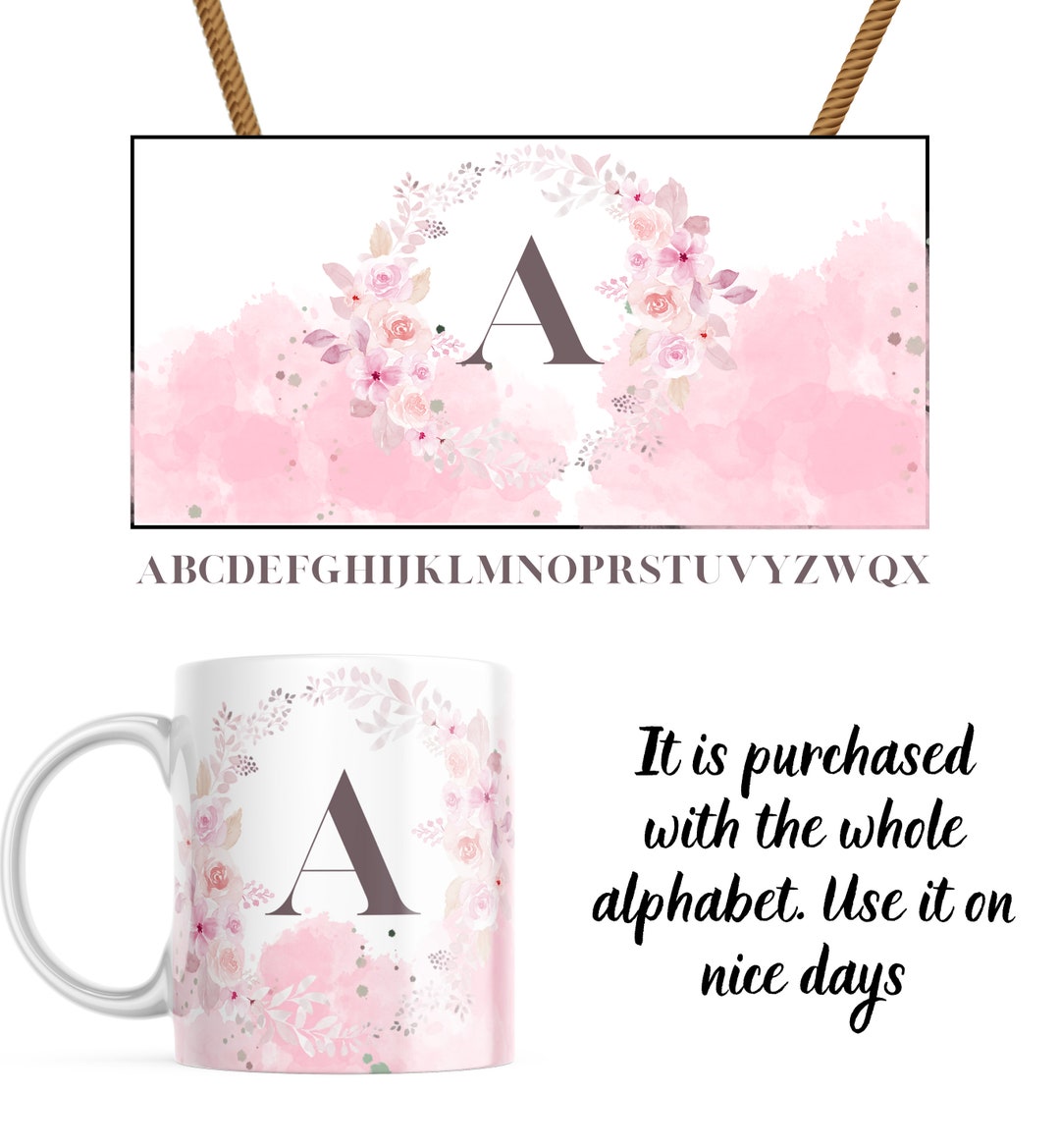 Floral Monogram Mug Wraps for Sublimation, Mug With Alphabet PNG ...