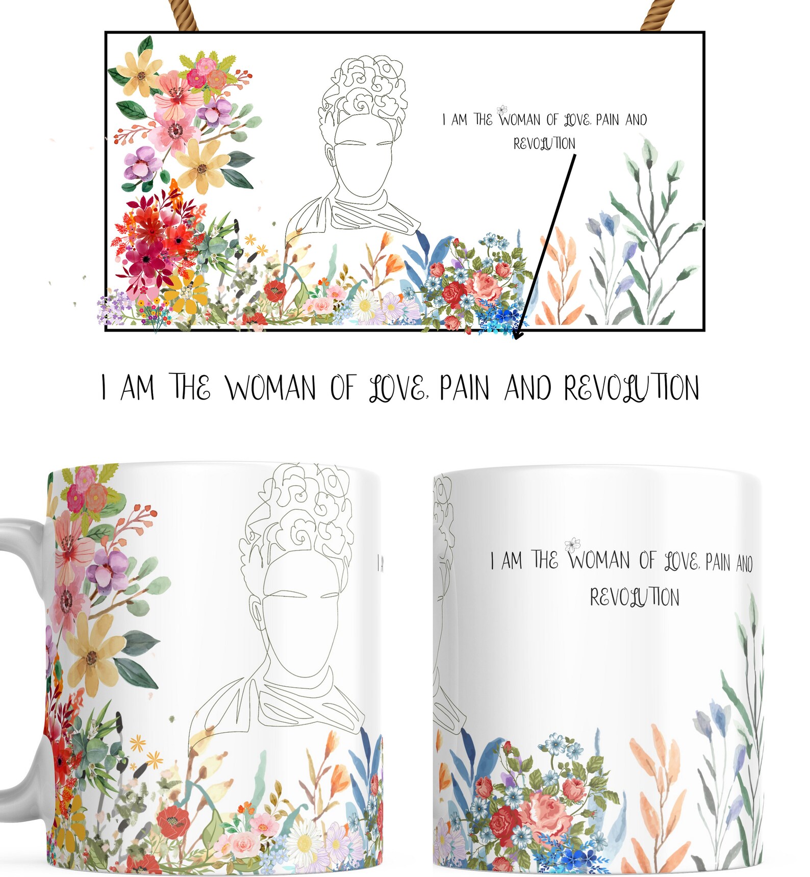 Frida Kahlo PNG Wrap,not Fragile Like a Flower,frida Kahlo Art,floral ...