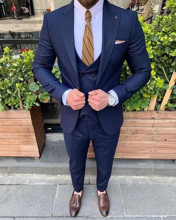Men Suits Navy Blue 3 Piece Formal Fashion Party Wear Groom - Etsy