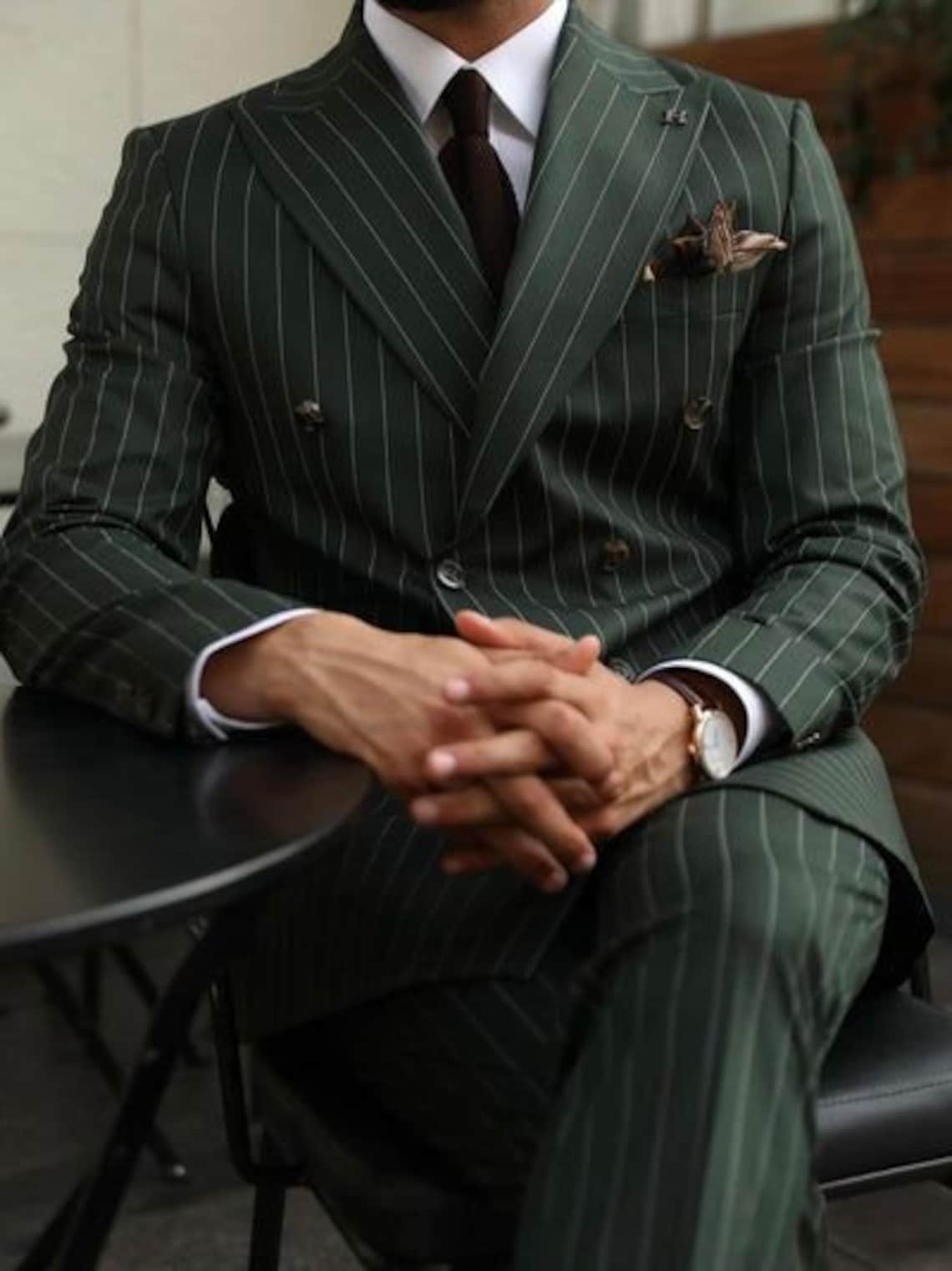 MEN GREEN SUITS Stripe 2 Piece Double Breasted Slim Fit Party - Etsy