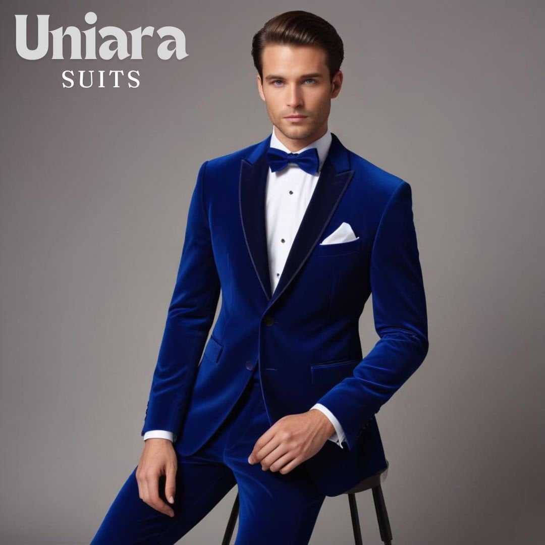 Men Stylish Jacket Royal Blue Velvet Jacket Slim Fit Party Wear Two ...