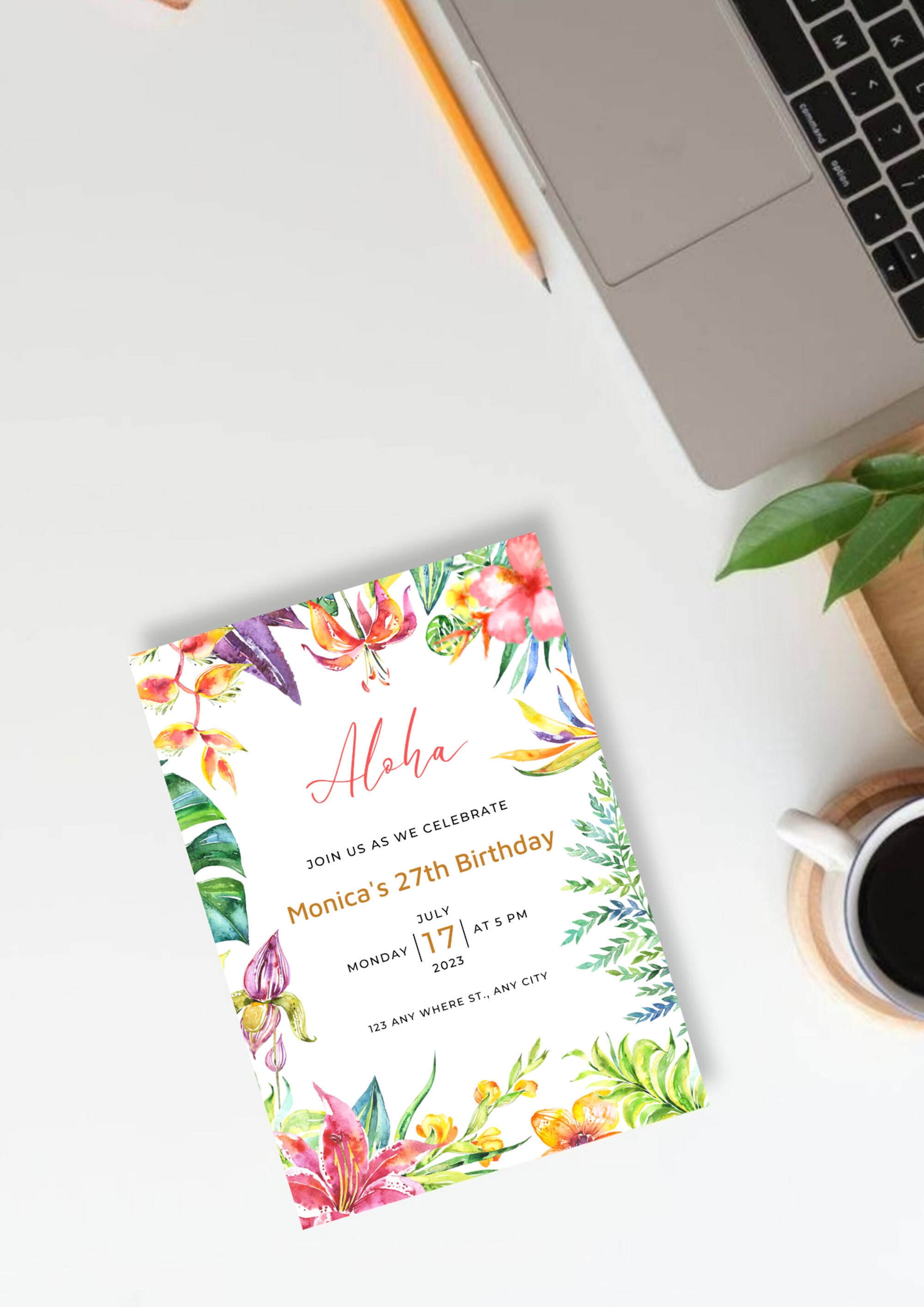 Floral Tropical Birthday Invitation, Tropical Birthday Invitation, Luau ...