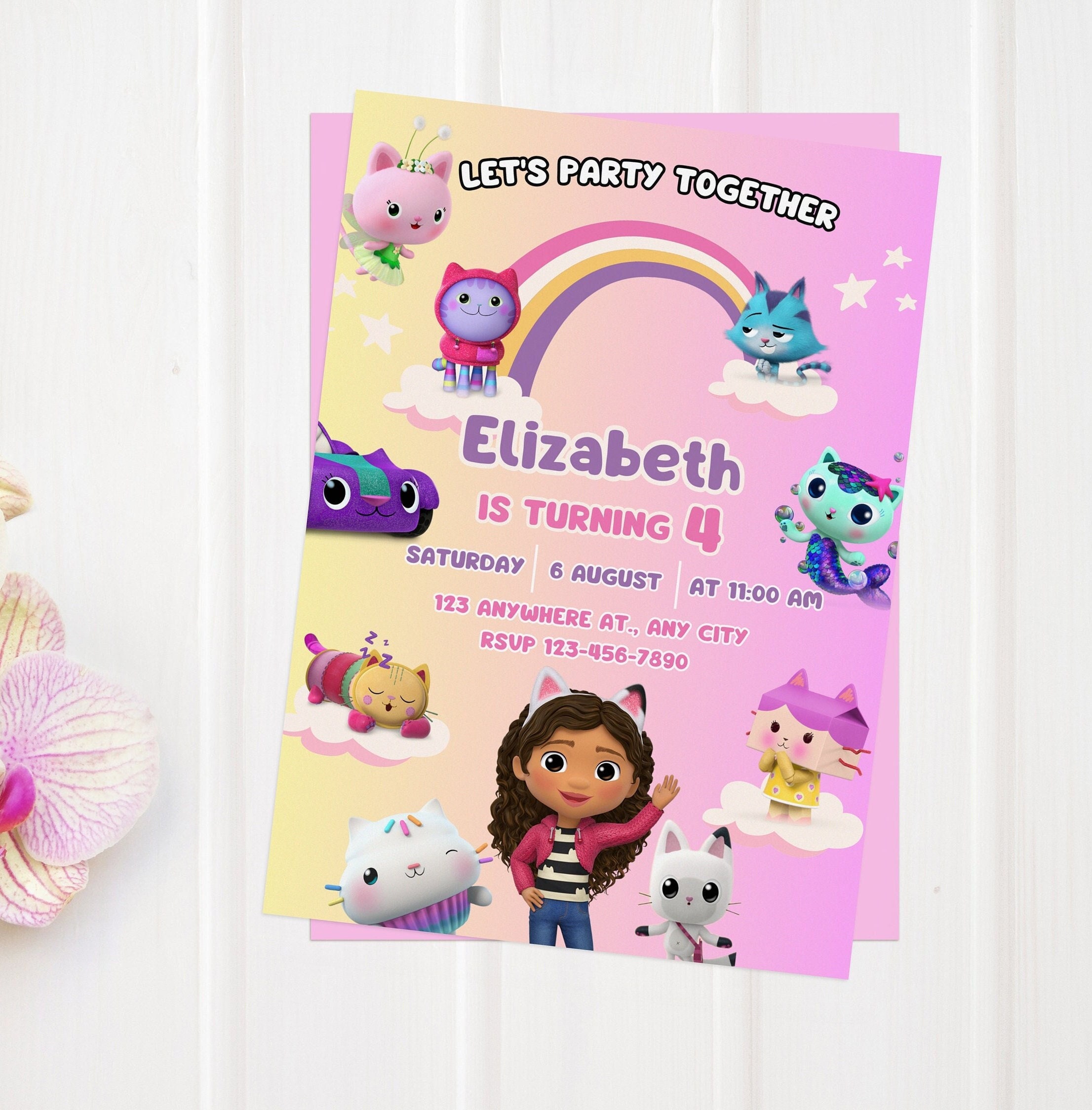 Gabby Dollhouse Birthday Invitation, Gabby Dollhouse Invite, Editable ...