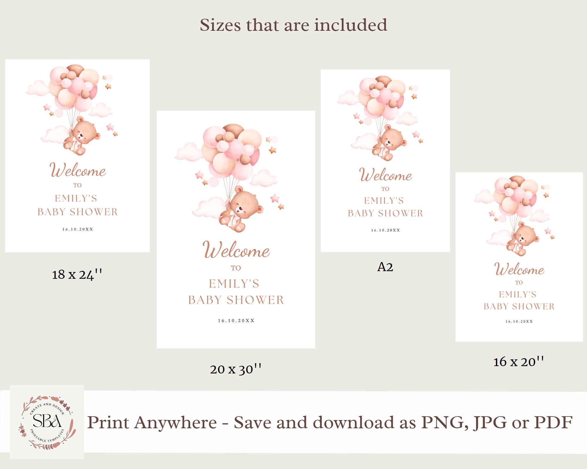 Editable Teddy Bear Baby Shower Welcome Sign (instant Download) - Etsy