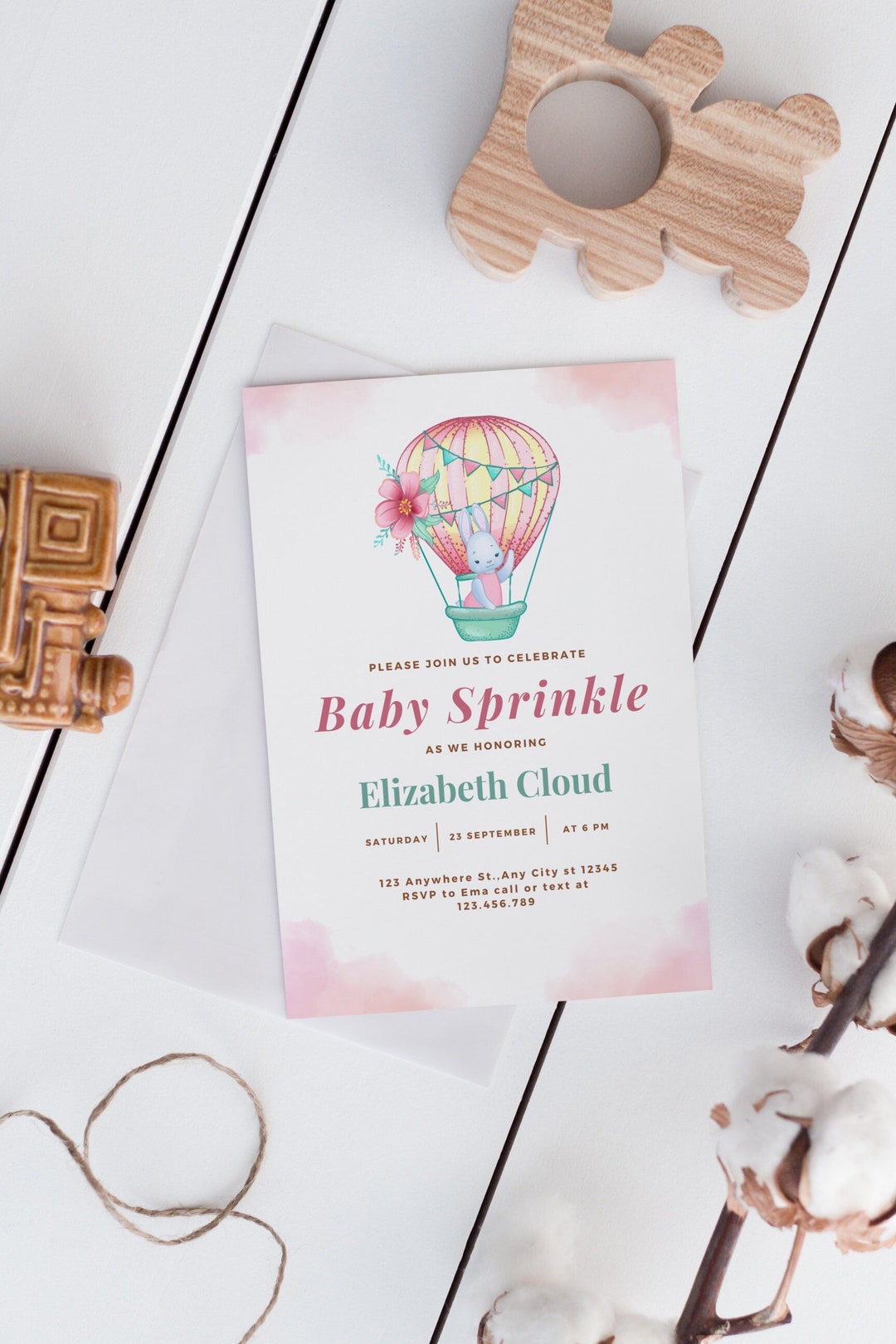 Baby Sprinkle Invitation Girl, Bunny Sprinkle Baby Shower Invitation ...
