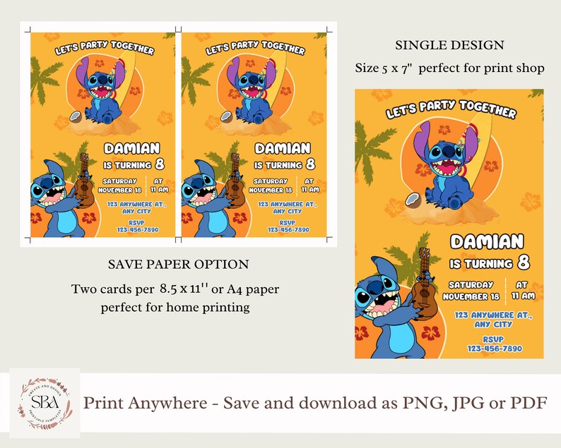 Stitch Birthday Invitation Stitch Invitation Party Printable - Etsy