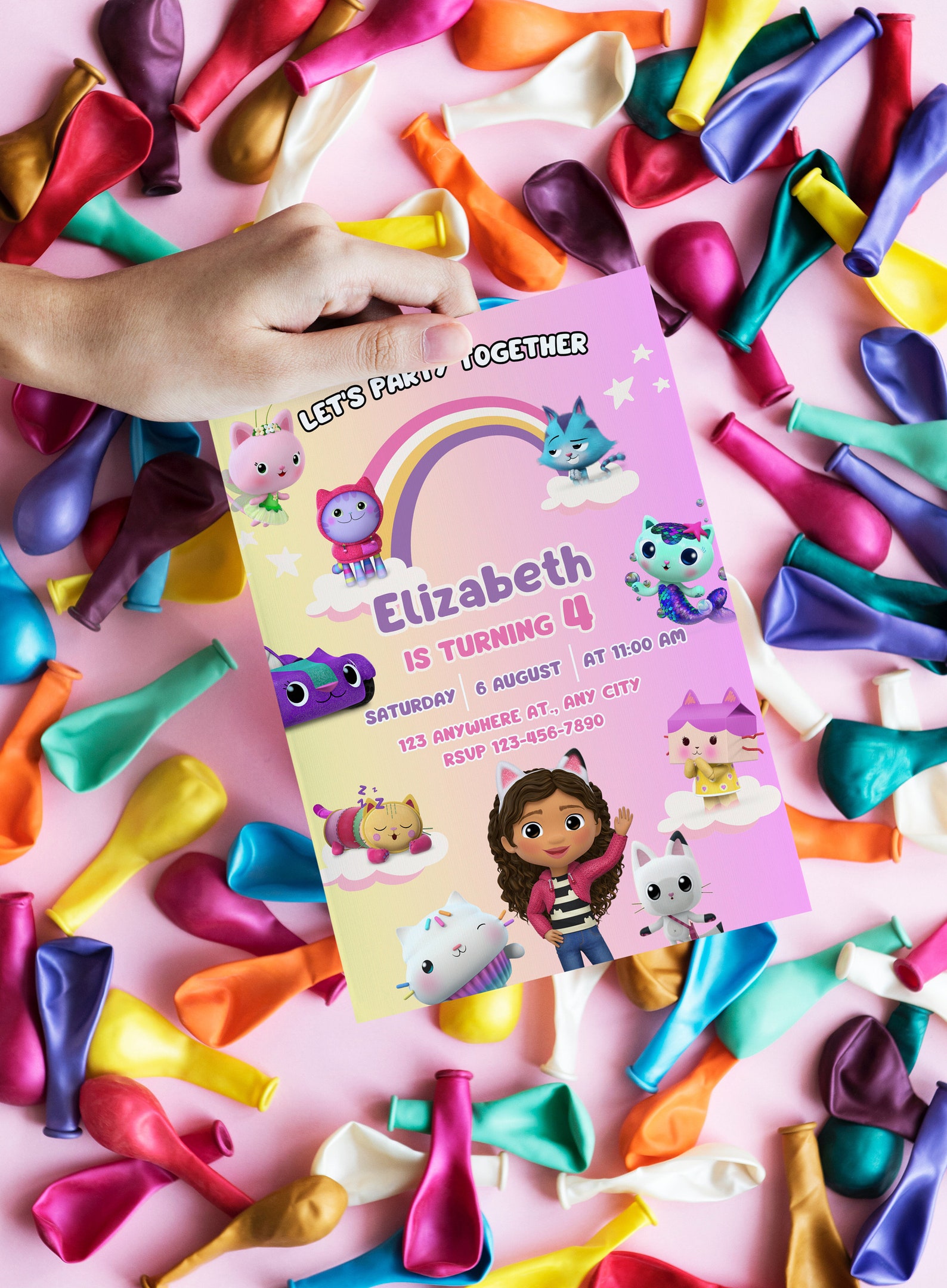 Gabby Dollhouse Birthday Invitation, Gabby Dollhouse Invite, Editable ...