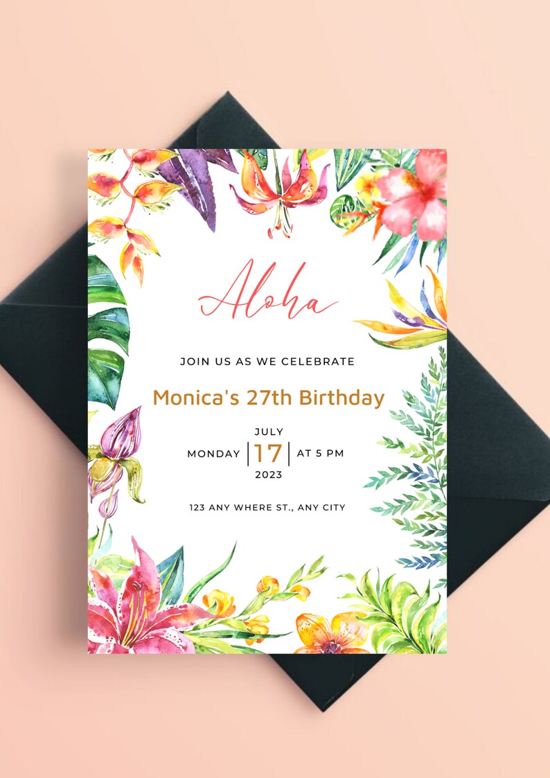 Floral Tropical Birthday Invitation, Editable Luau Template (instant ...