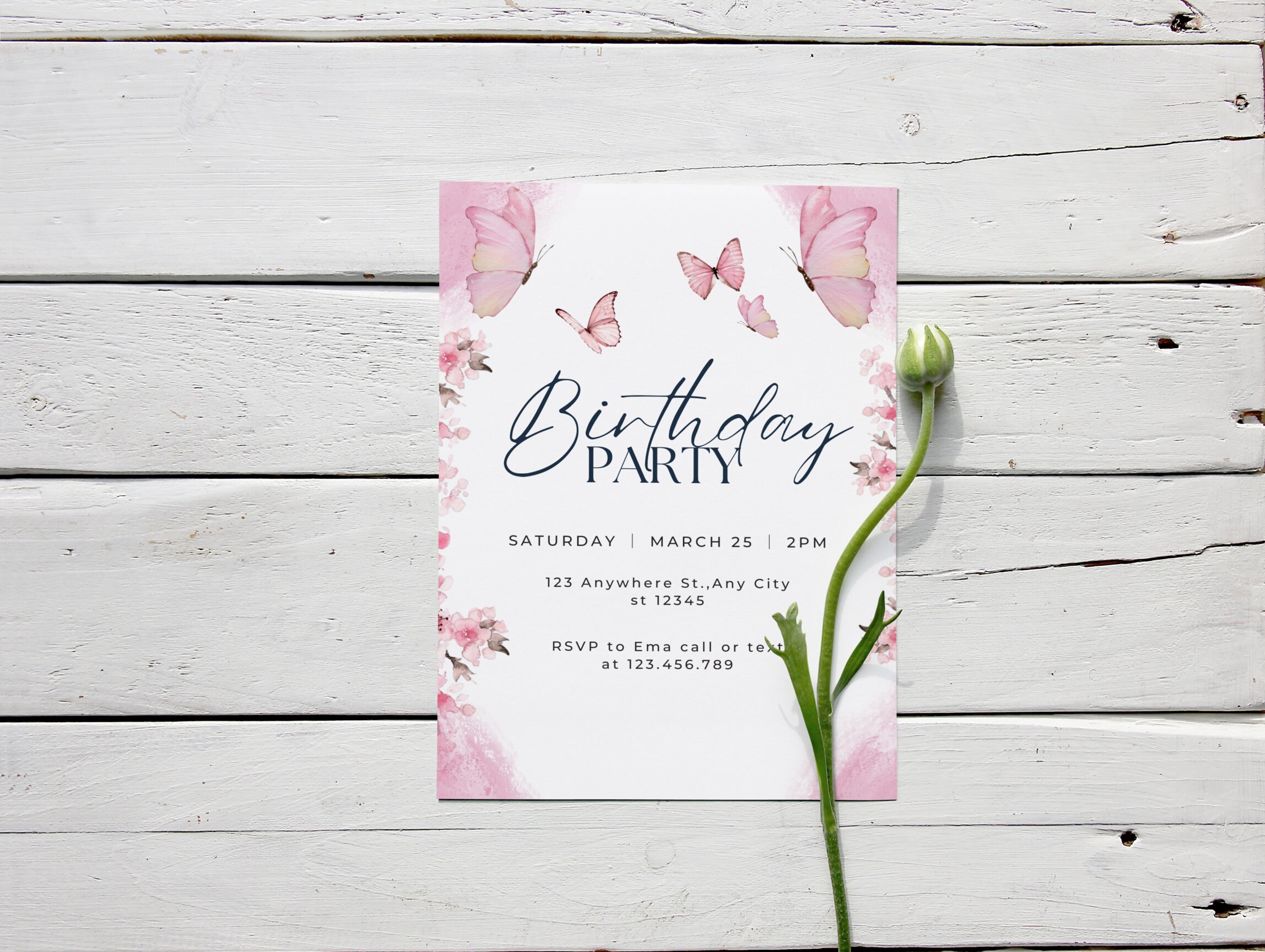 Butterfly Birthday Invitation, Pink Butterfly Invite, Butterfly ...