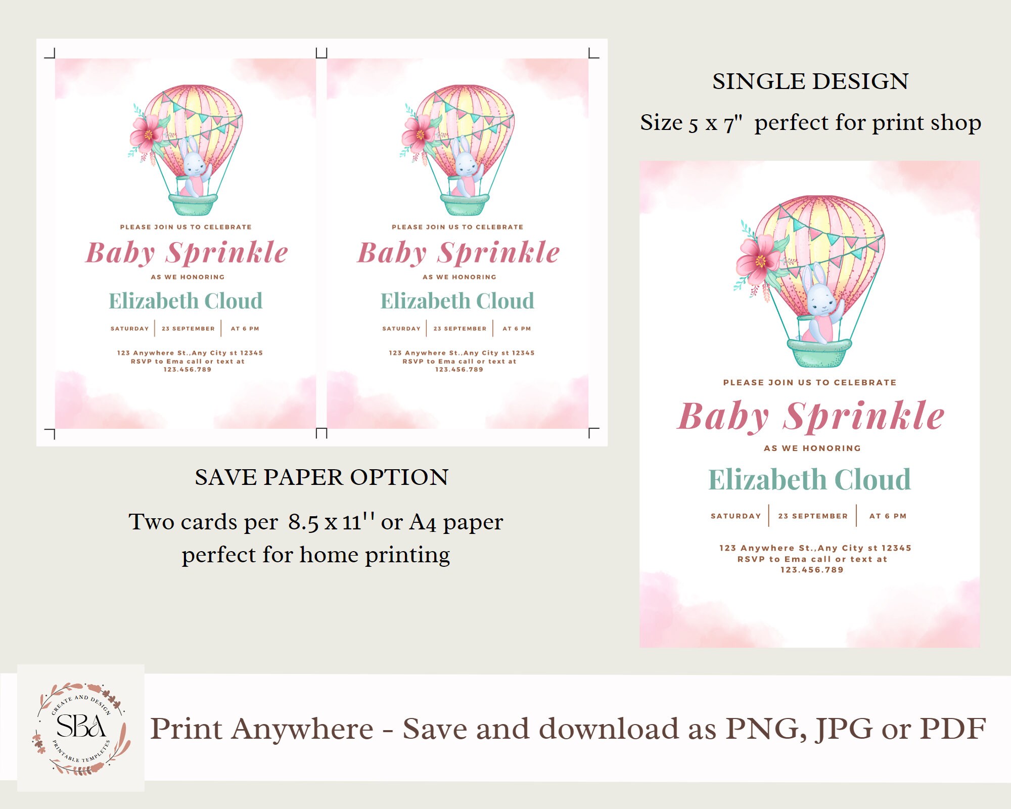Baby Sprinkle Invitation Girl, Bunny Sprinkle Baby Shower Invitation ...