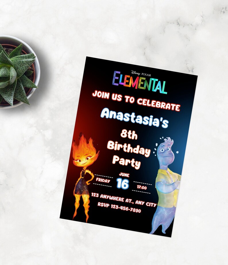 Elemental Invitation Elemental Disney Birthday Invitation - Etsy