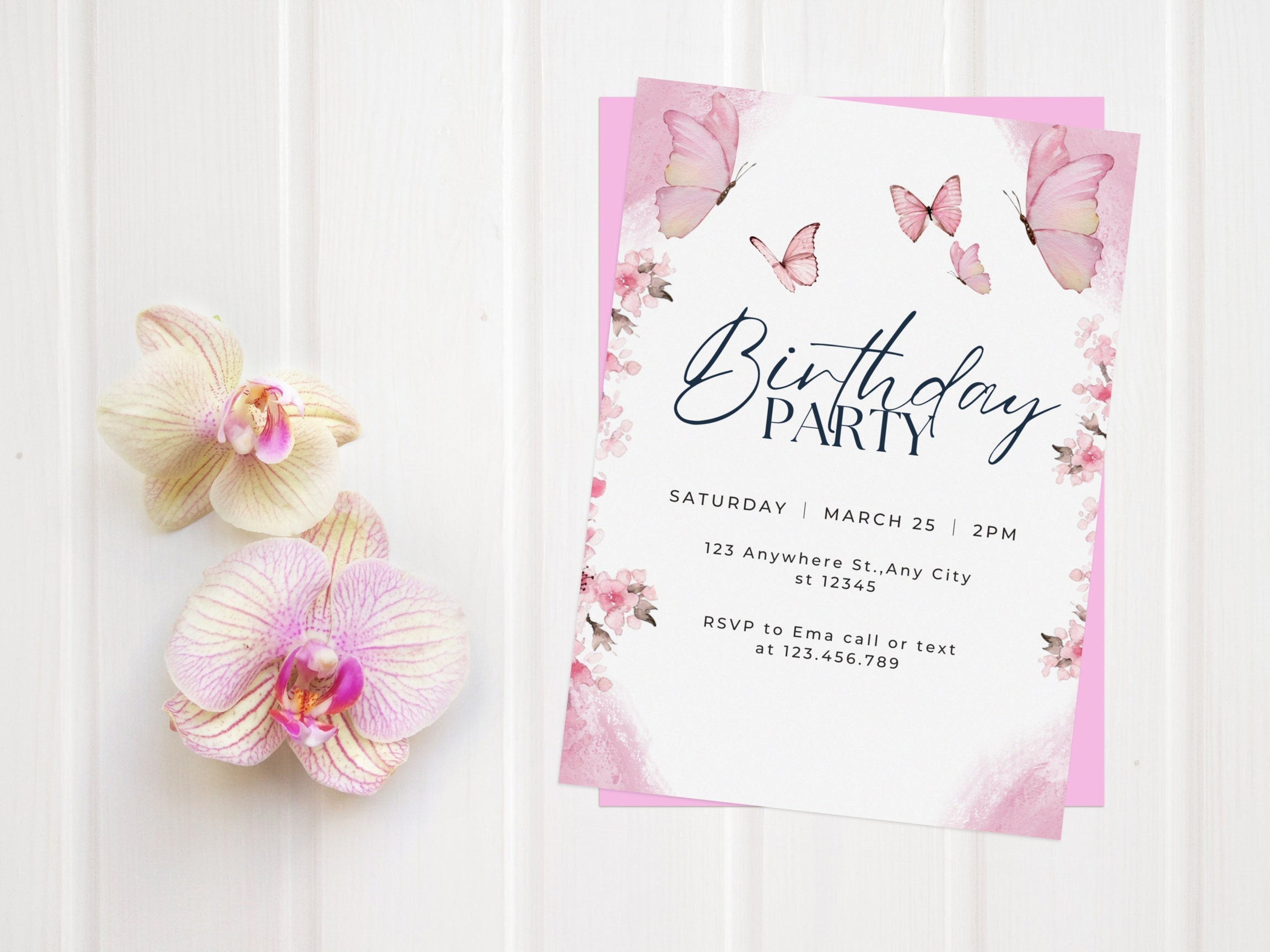 Butterfly Birthday Invitation, Pink Butterfly Invite, Butterfly ...