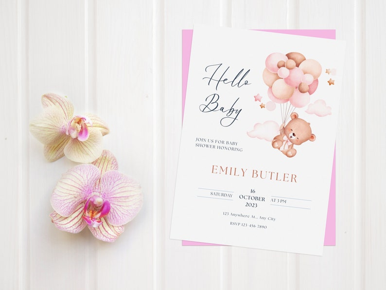Editable Girl Teddy Bear Baby Shower Invitation, Teddy Bear Baby Shower ...