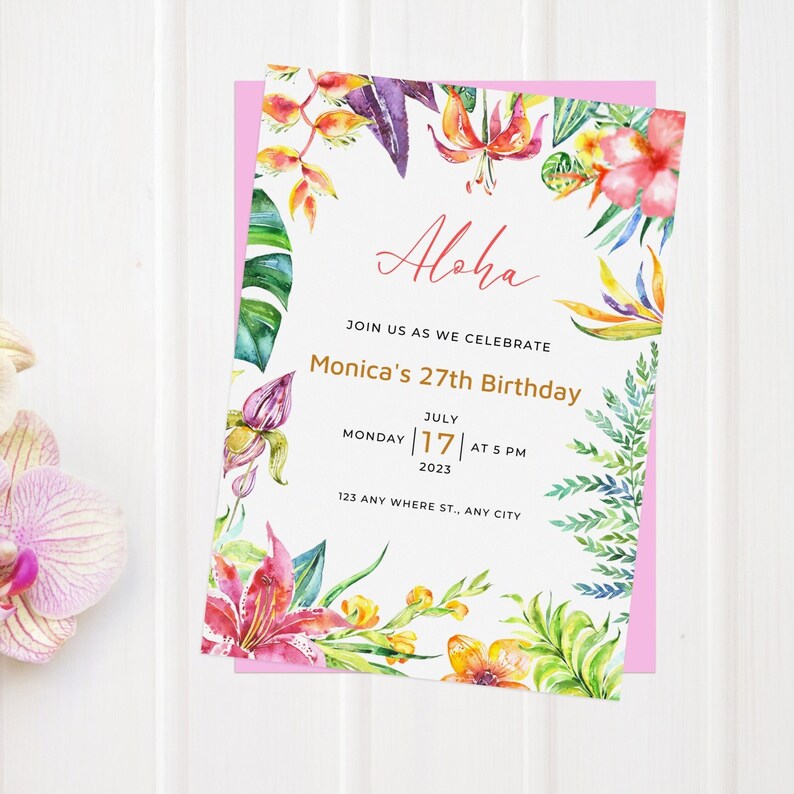Floral Tropical Birthday Invitation, Editable Luau Template (instant ...