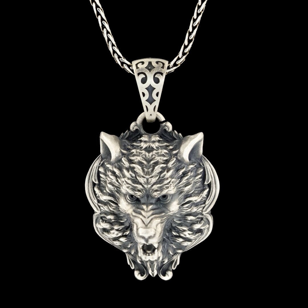 Sharp-toothed Wolf Head Necklace, Unique Wolf Head Pendant, Angry Wolf ...