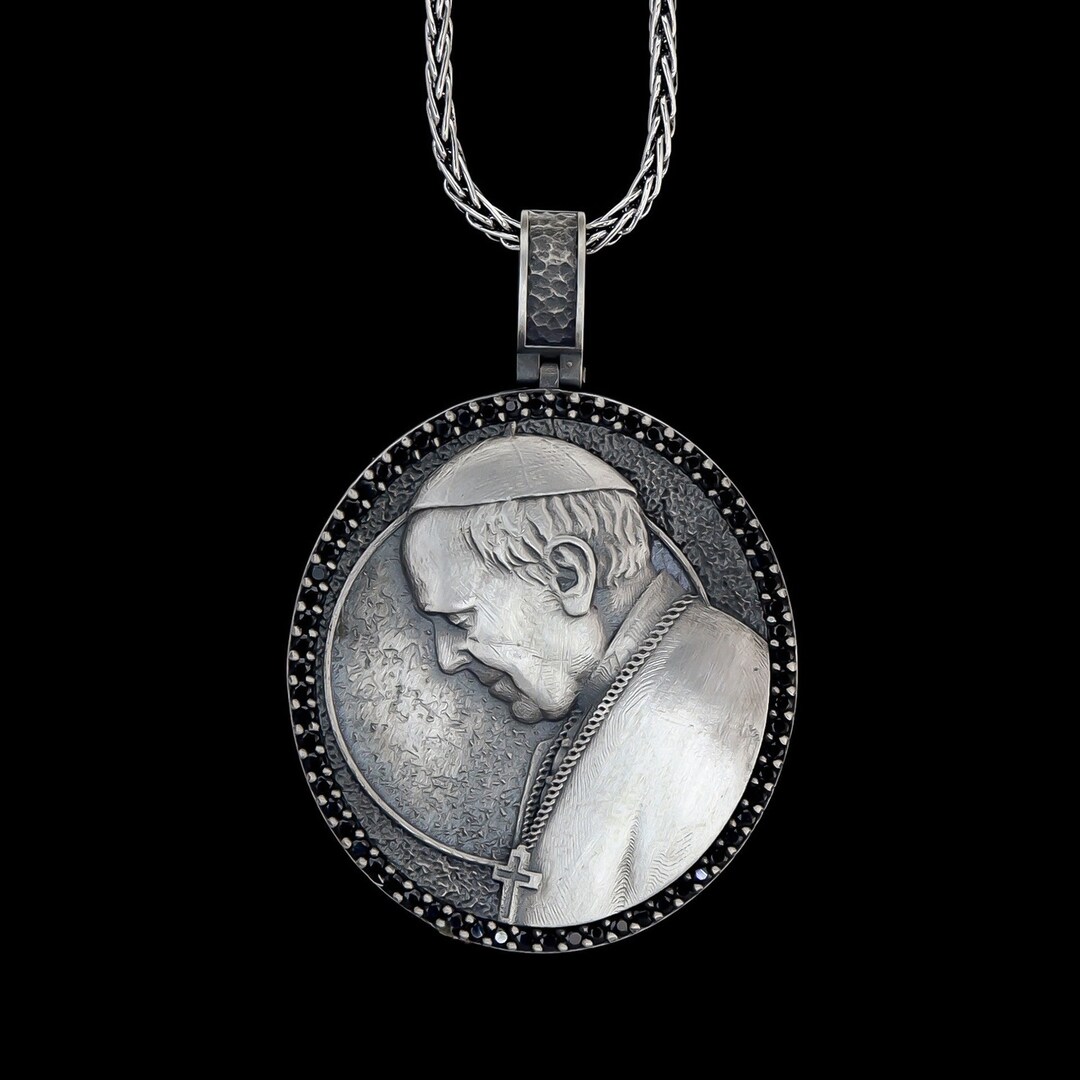Silver Handmade Pope Francis Necklace, Pope Francis Pendant for ...