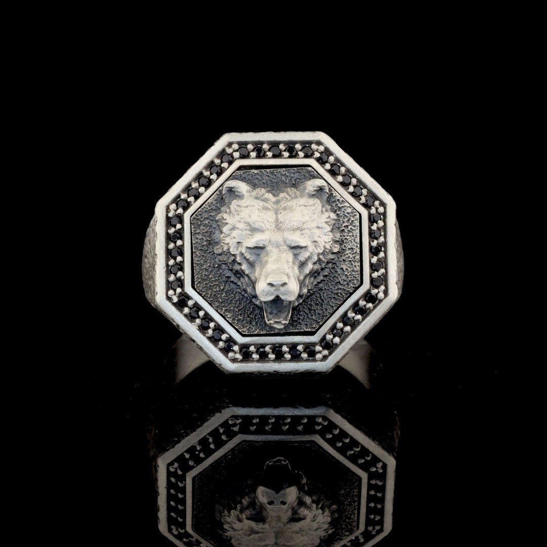 Bear Ring, Handmade Silver Bear Rings, Natural Stone Bear Jewelry ...