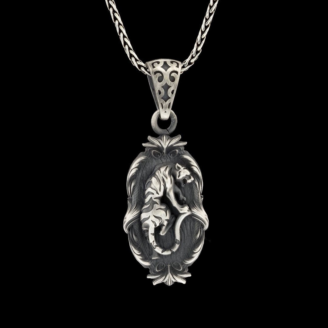 Silver Tiger Necklace, Asian King Tiger Pendant, Special Accessory for ...