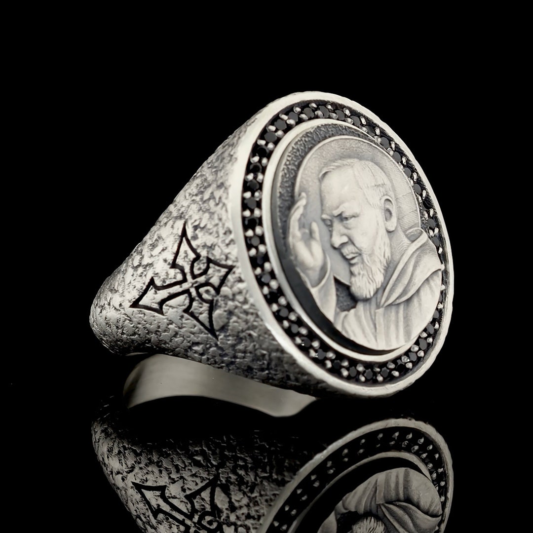 Silver Saint Padre Pio Ring, Handmade St. Padre Pio Rings, Natural ...