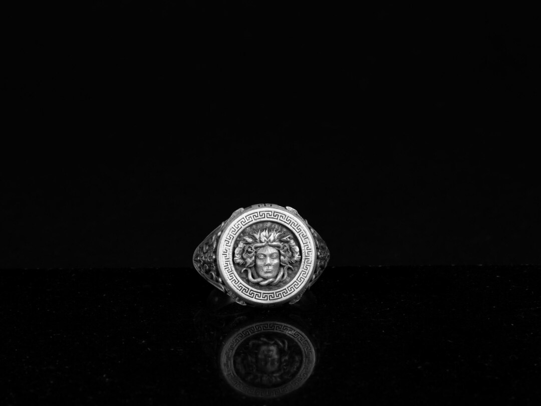 Gordon Medusa Ring, Greek Mythology Band, Silver Sterling Ring, Medusa ...