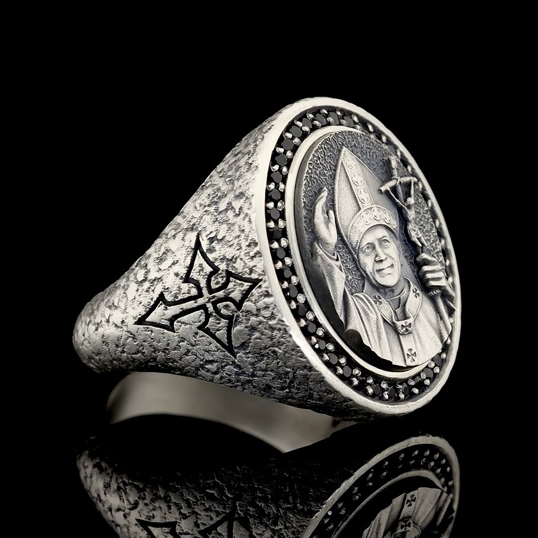 Silver Pope John Paul Ring, Father of Christians Pope John Paul Jewelry ...