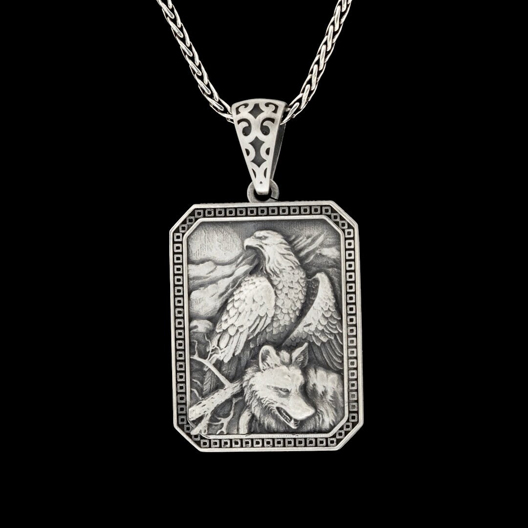 Hunter Eagle and Hunter Wolf Necklace, Predator Accessories, Eagle and Wolf Painting Feeding on ...