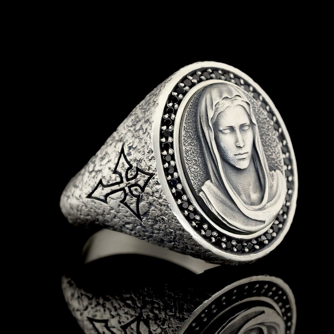 Silver Virgin Mary Ring, Handmade Virgin Mary Jewelry, Unisex Virgin ...