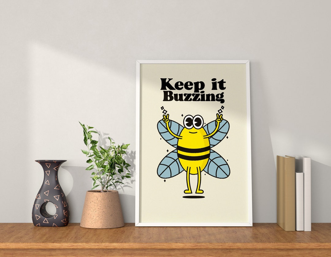 Retro Cartoon Bee Poster, Vintage-inspired Digital Art Download, Ideal ...
