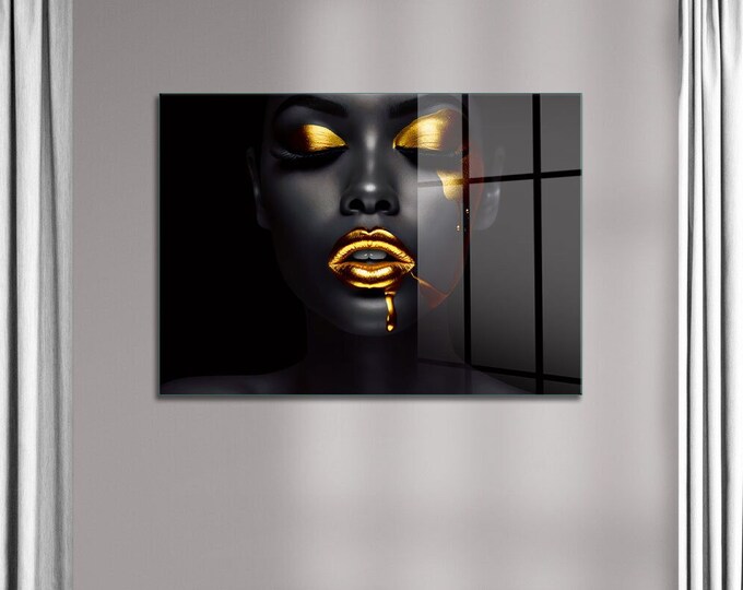 African American Canvas Wall Art Art Black Woman Canvas Print Fashion African Woman Gold Lips ...