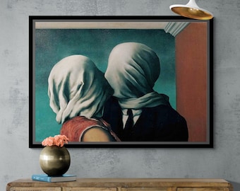 Rene Magritte the Lovers Wall Art, Couple Kiss Framed Canvas, Famous ...