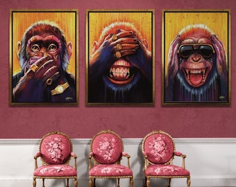 3 Monkey Canvas Art - Etsy
