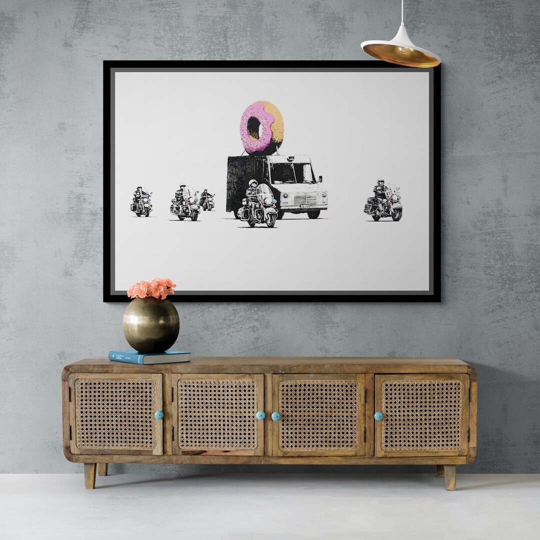 BANKSY Donut Framed Canvas, Pink Donut Wall Art, Police Wall Art ...