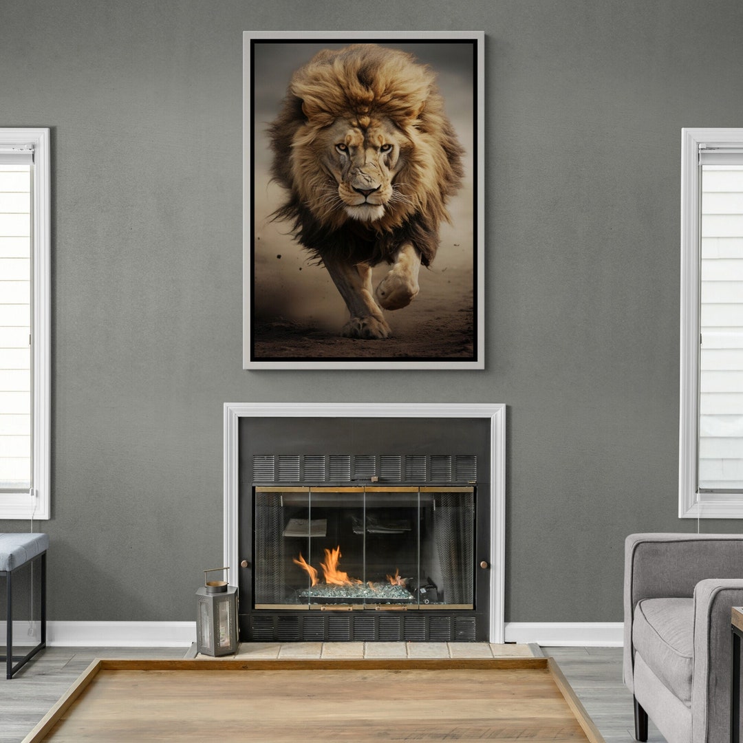 Lion Wall Art, Lion Portrait Canvas, Animal Wall Art, Wild Lion Artwork ...