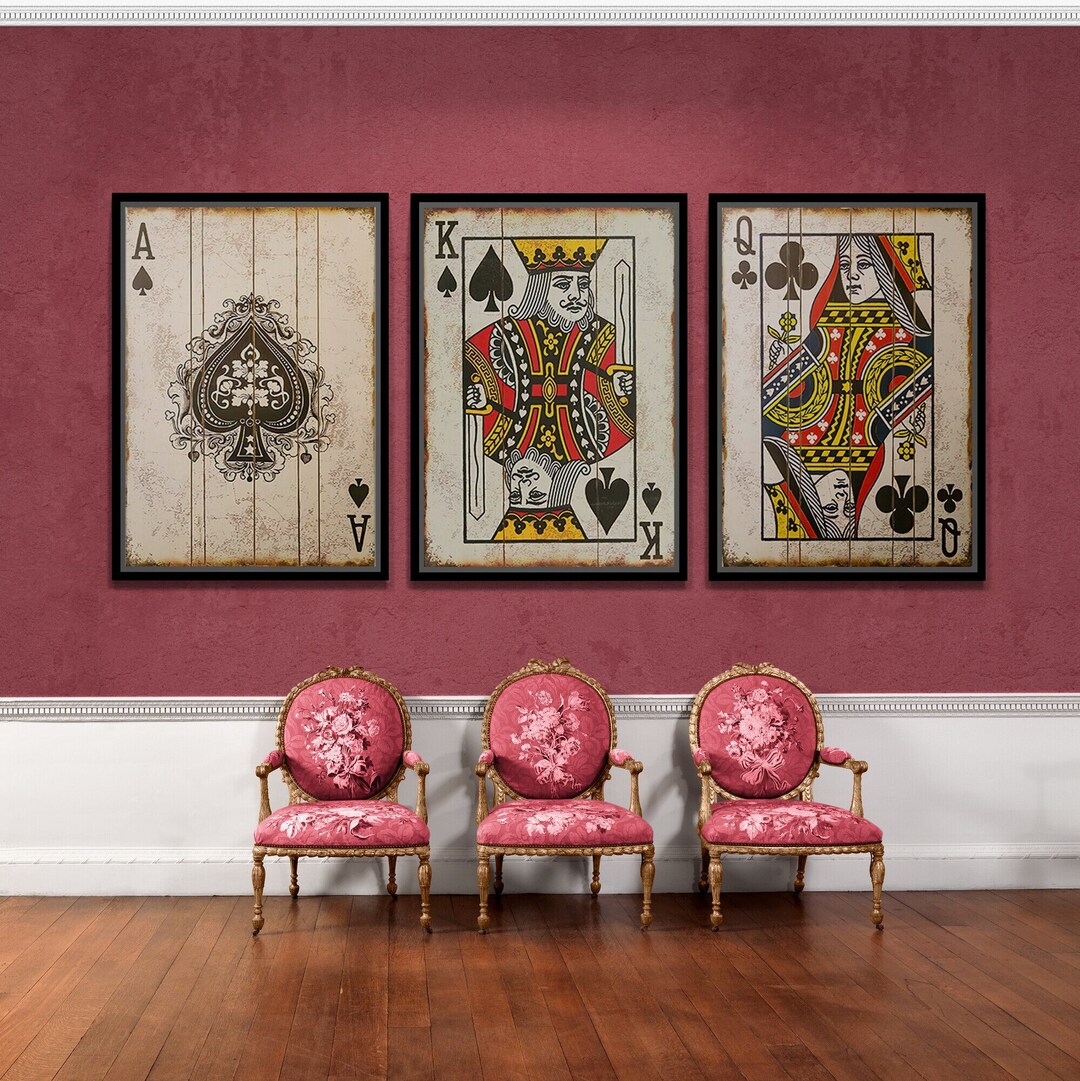Vintage Poker Cards Framed Canvas, Play Room Wall Art - Etsy