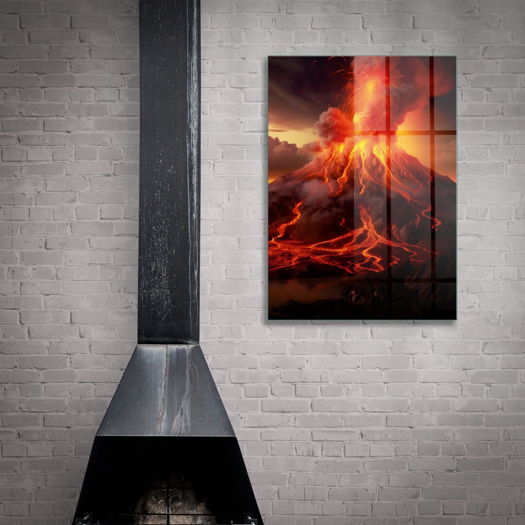 Glass Wall Art, Volcanic Eruption Wall Art, Tempered Glass Wall Art ...