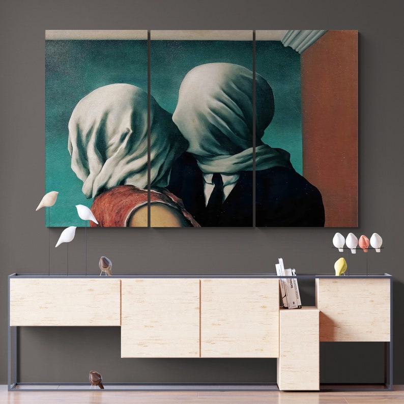 Rene Magritte the Lovers Canvas Couple Kiss Wall Art - Etsy