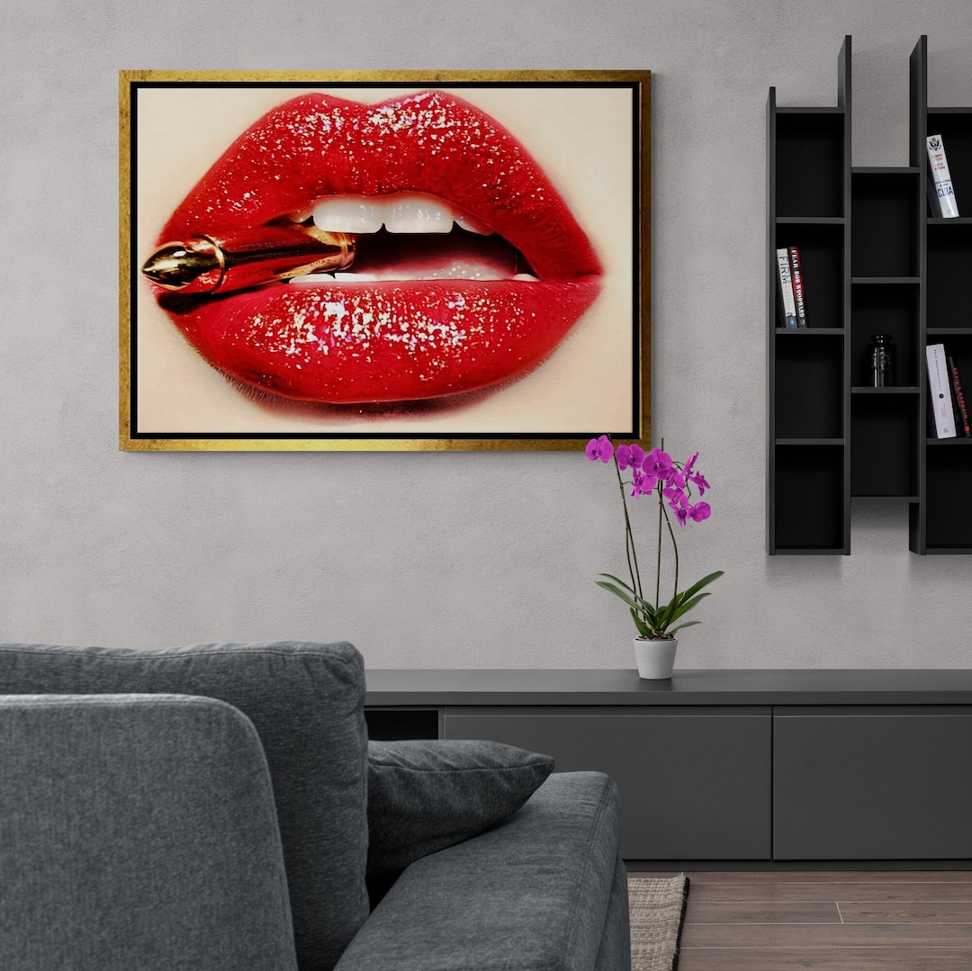 Red Lip and Bullet Canvas, Red Lip Wall Art, Bullet Wall Art, Sensual ...