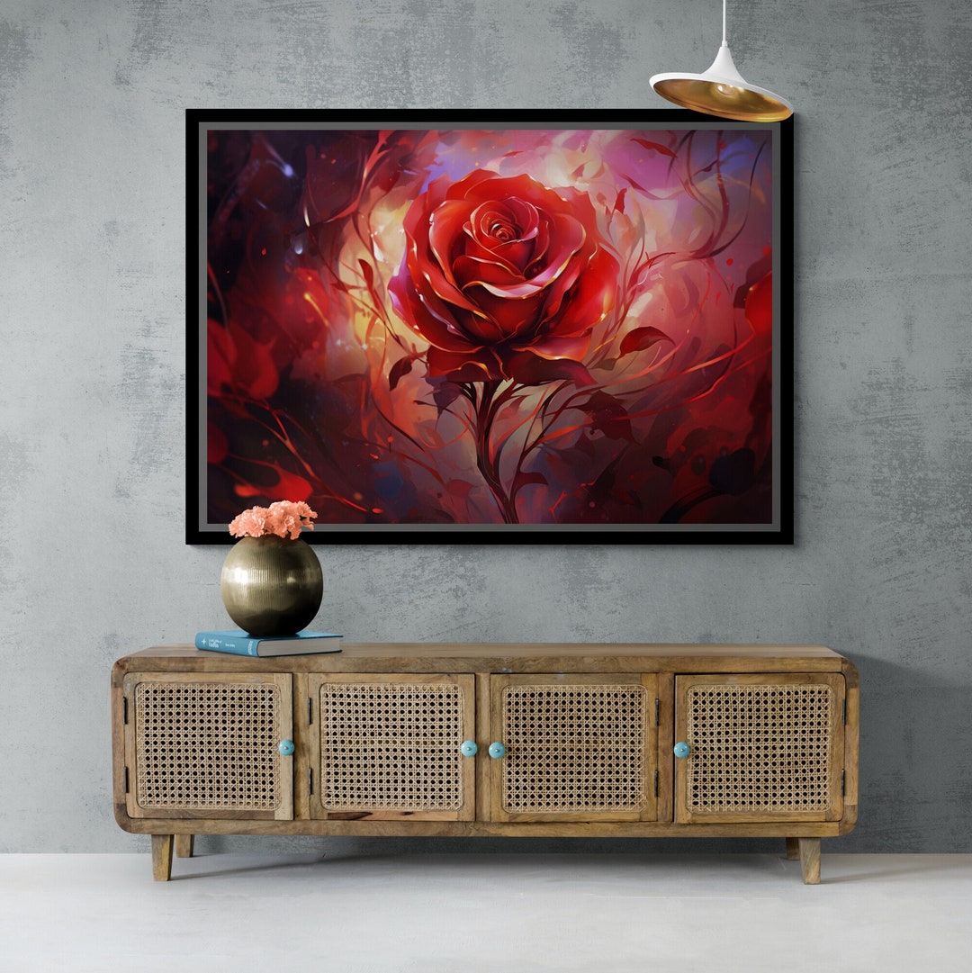 Red Rose Canvas, Flowers Wall Art, Rose Framed Canvas, Large Wall Art ...