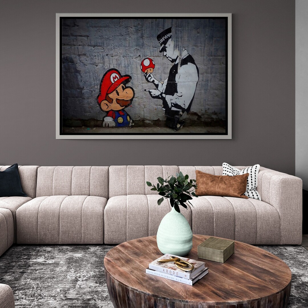 BANKSY Super Mario Framed Canvas, Super Mario Graffiti, Banksy Wall Art ...