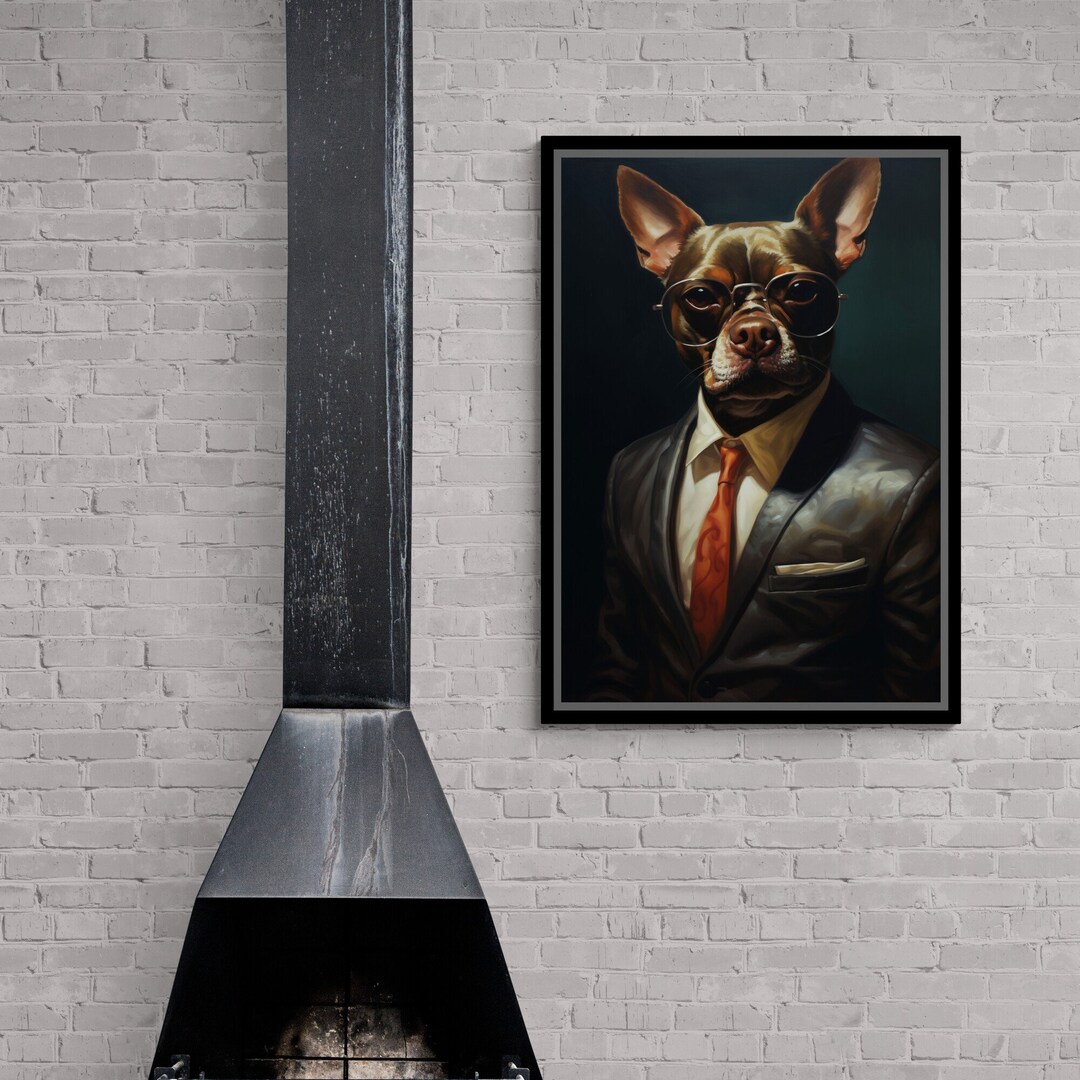 Surreal Dog Framed Canvas, Animal Wall Art, Dog in Suit, Funny Dog ...