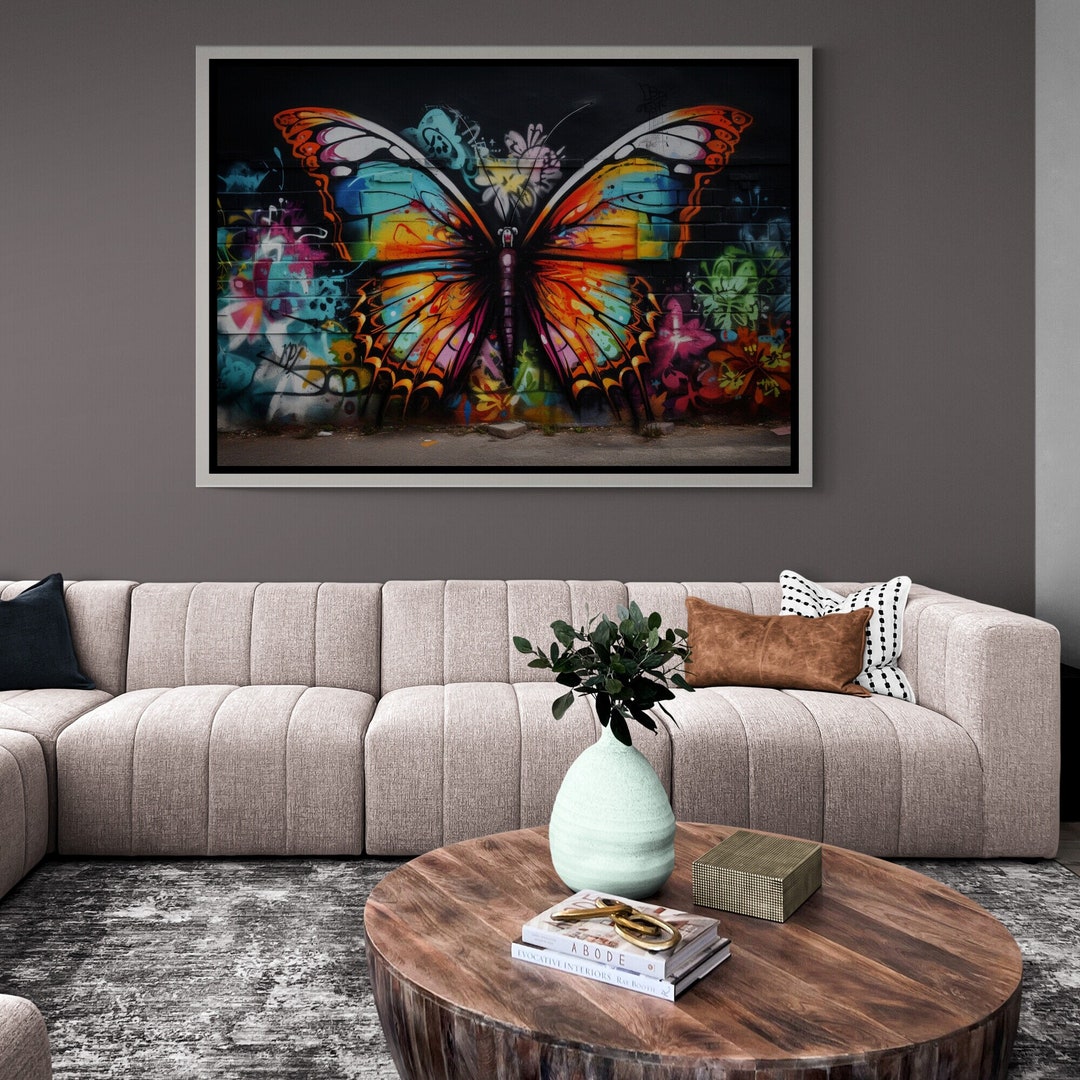 Colorful Butterfly Canvas, Butterfly Wall Art, Graffiti Wall Art ...