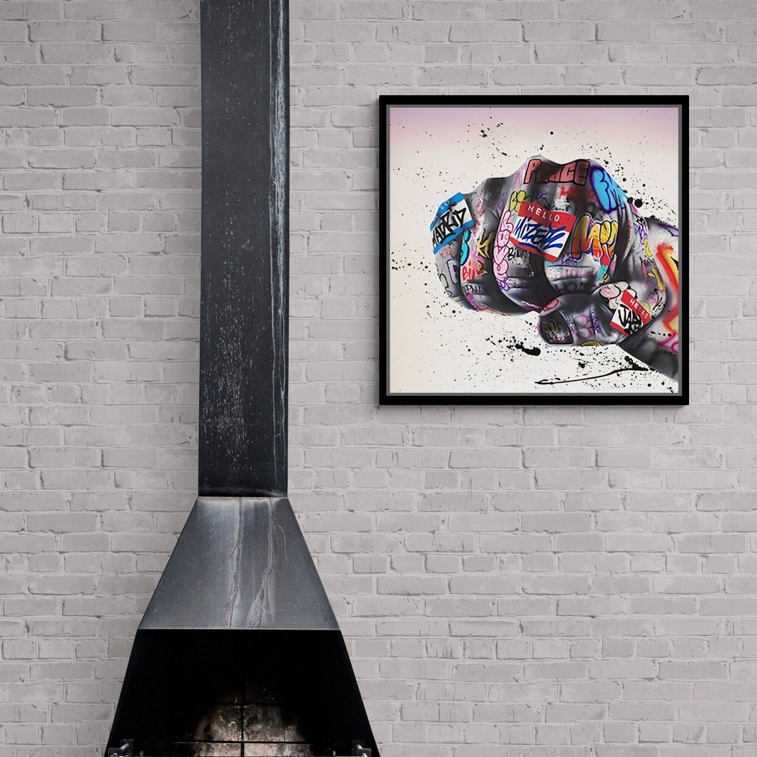 Banksy Punch Wall Art, Famous Mural Quote, Graffiti Punch Framed Canvas ...