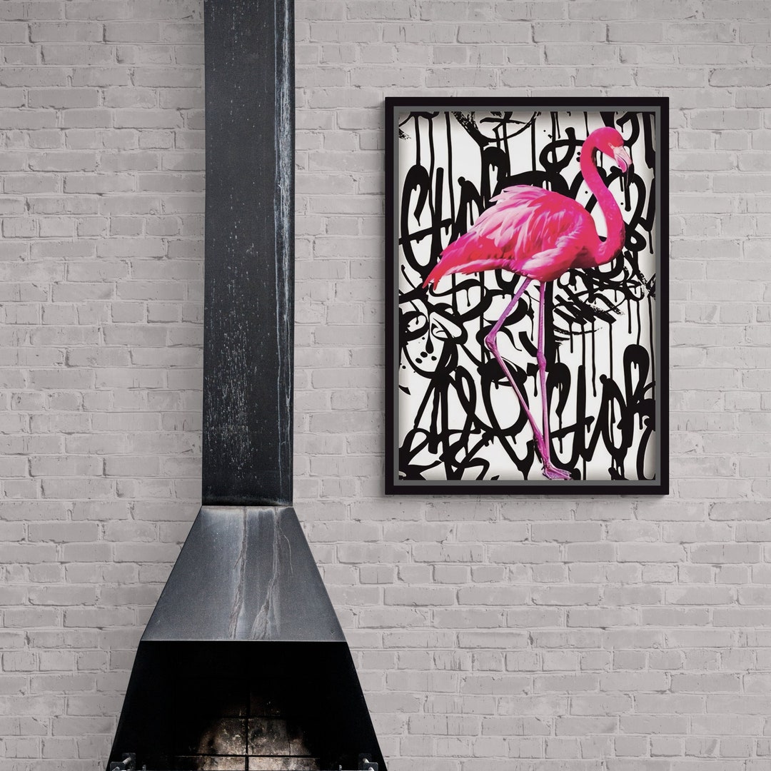 Pink Flamingo Pop Art, Pop Art Wall Art, Flamingo Graffiti Framed ...